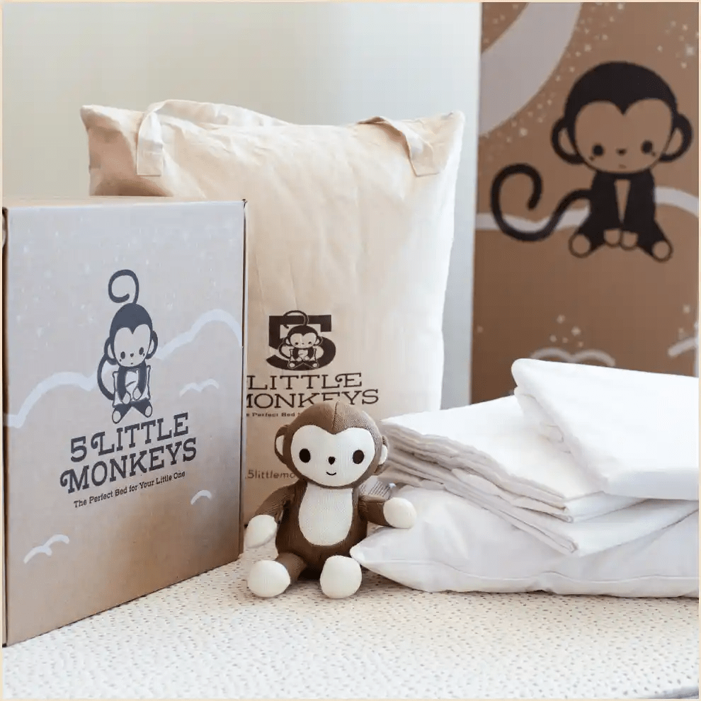 Kids Bedding Bundle | Organic Sheets and Pillow & more | 5 Little Monkeys